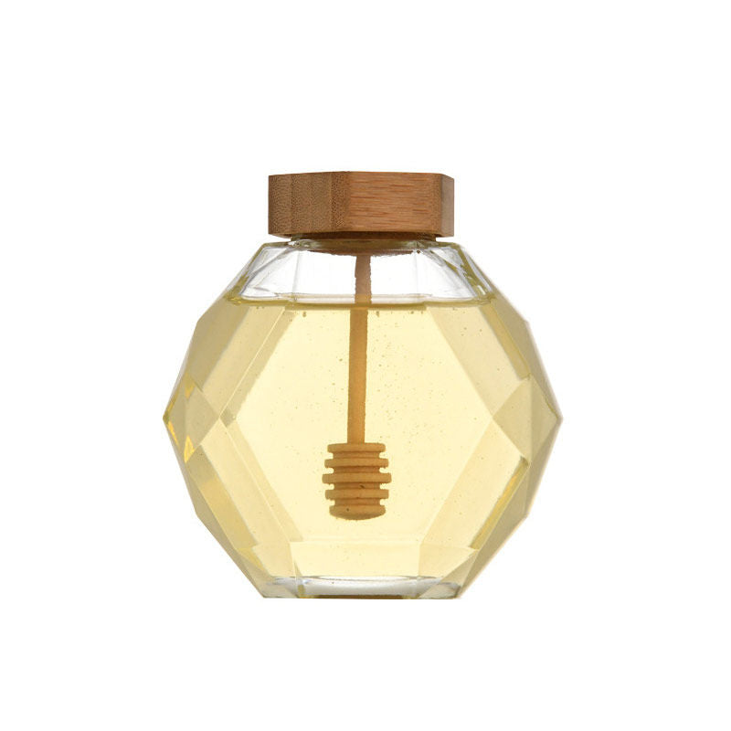 Diamond Hexagon Honey Glass Jar With Wood Dipper – DesiHarvest