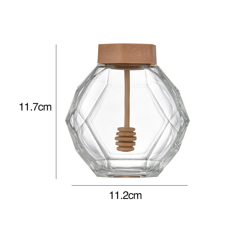 Diamond Hexagon Honey Glass Jar With Wood Dipper – DesiHarvest